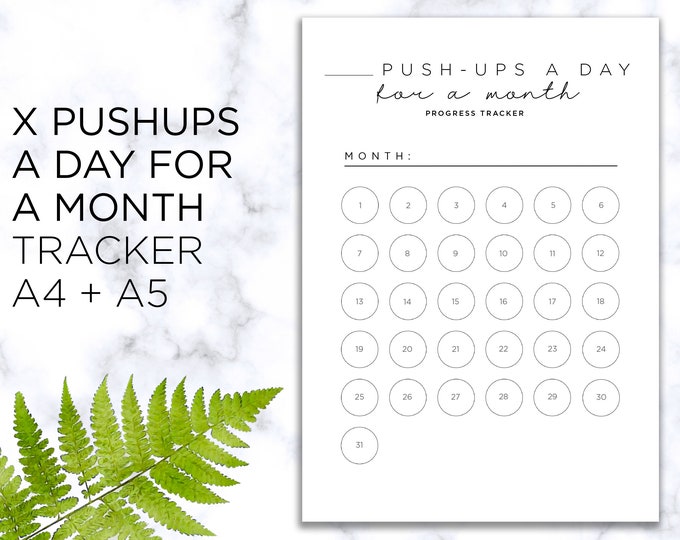 1 Month Push up Challenge Tracker Sheet Customisable Pushups a Day ...