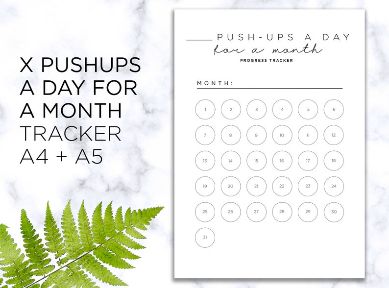 1 Month Push up Challenge Tracker Sheet Customisable Pushups a Day ...