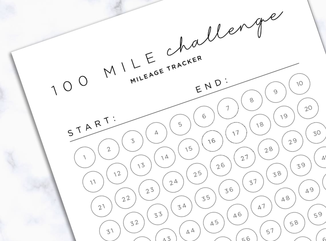 Printable Walking or Running Challenge 100 Mile Tracker Mileage Log ...