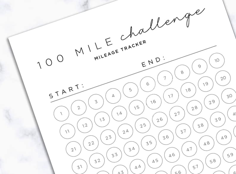Printable Walking or Running Challenge 100 Mile Tracker Mileage Log ...