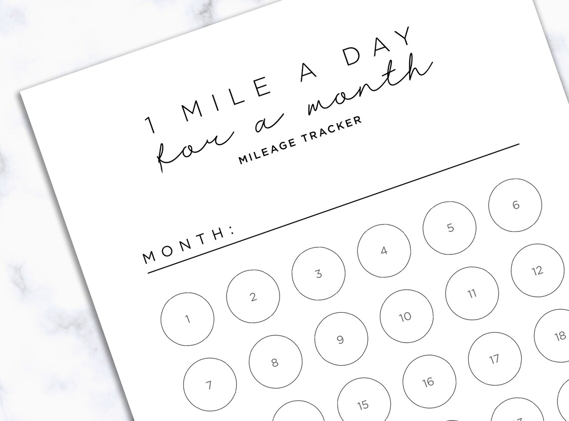 1 Mile a Day for a Month Printable Walking or Running Challenge Mileage ...