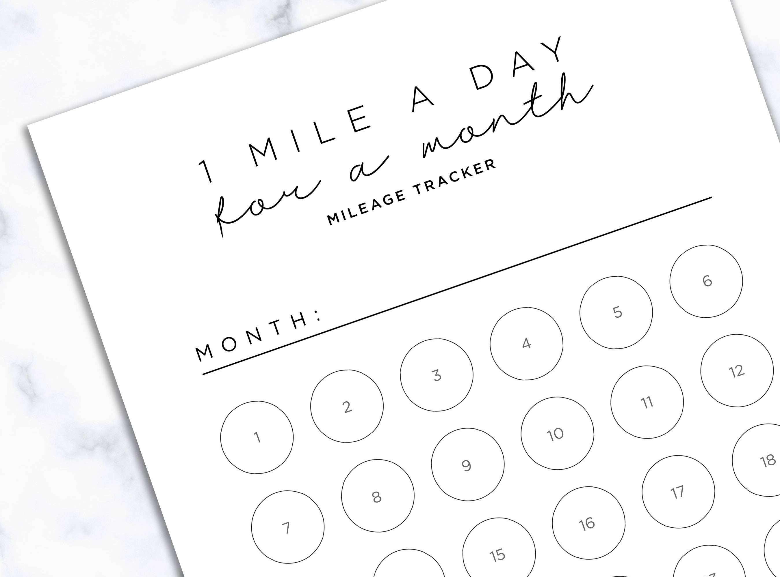 1 Mile a Day for a Month Printable Walking or Running Challenge Mileage ...