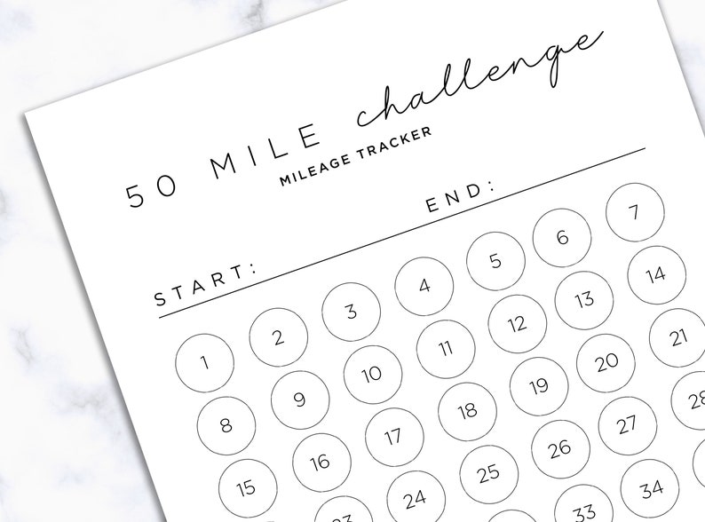 Printable Walking or Running Challenge 50 Mile Tracker Mileage Log ...