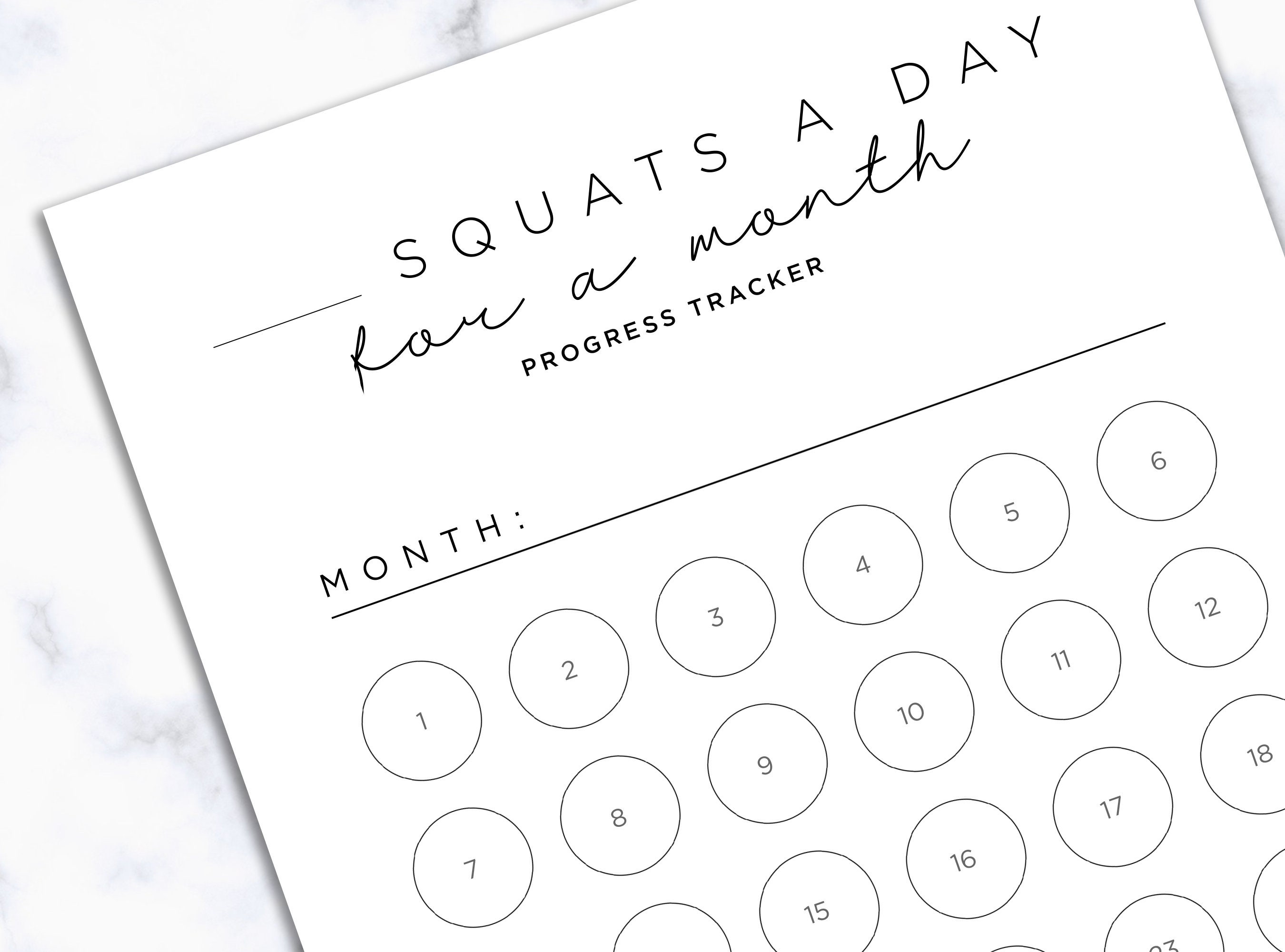 1 Month Squat Challenge Tracker Sheet Customisable Squats a Day Chart ...