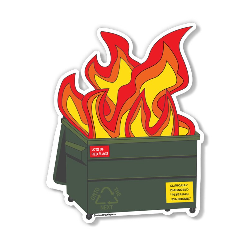 Dumpster Fire Sticker| Peter Pan Syndrome | Waterbottle Sticker ...