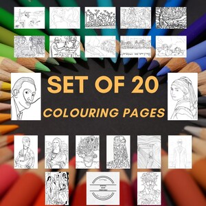 Colouring Pages Set of 20 Bundle Famous Paintings Instant Download in ...