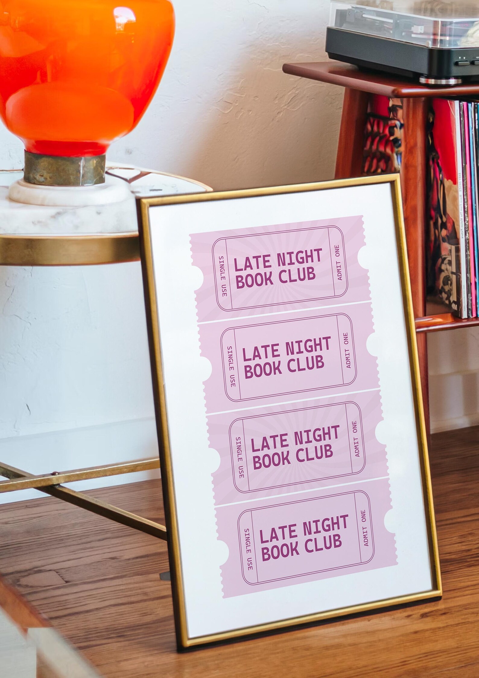 Late Night Book Club Print, Pink Book Club Print, Bookish Wall Art ...