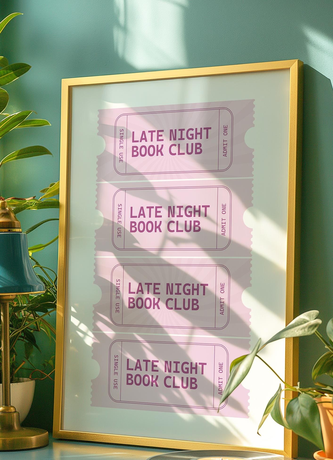 Late Night Book Club Print, Pink Book Club Print, Bookish Wall Art ...