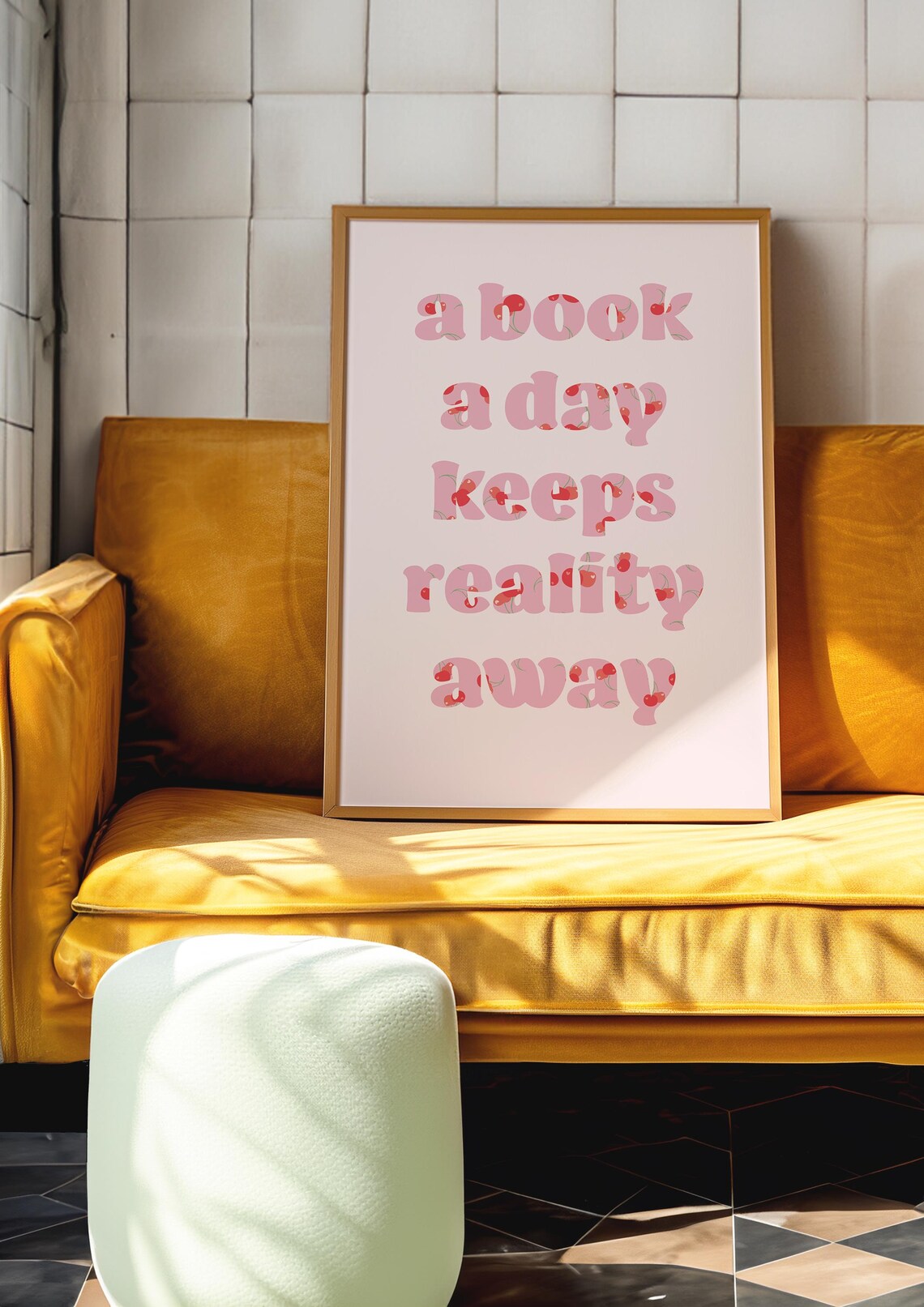 A Book a Day Keeps Reality Away Poster, Bookish Art Print, Pink ...