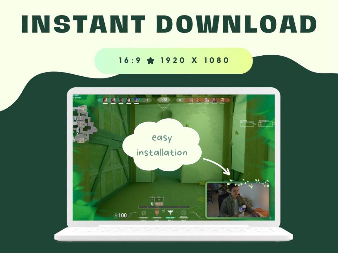 Aesthetic Green Vine Leaf Webcam Border With Gradient Effect for Twitch ...