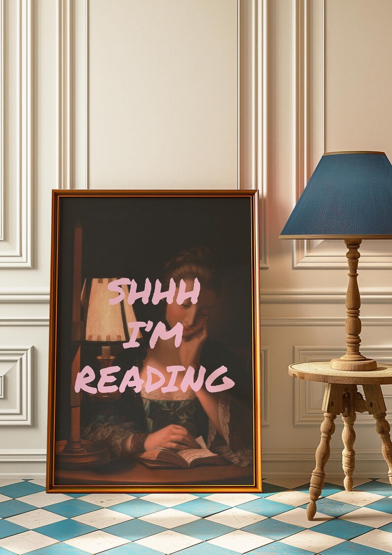 Shhh I'm Reading Bookish Poster, Graffiti Style, Vintage Style, Pink ...