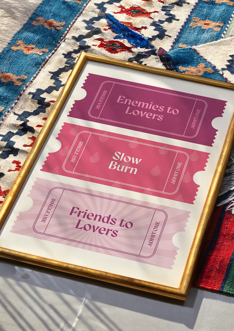 Bookish Wall Art, Retro Ticket Print, Enemies to Lovers, Slow Burn ...