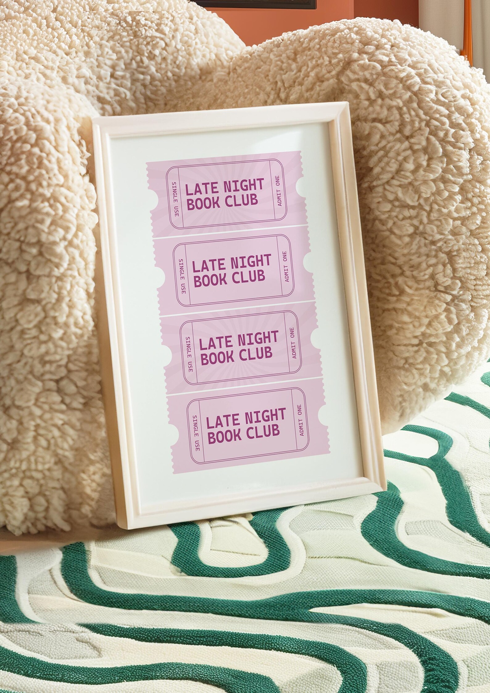 Late Night Book Club Print, Pink Book Club Print, Bookish Wall Art ...