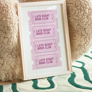 Late Night Book Club Print, Pink Book Club Print, Bookish Wall Art ...