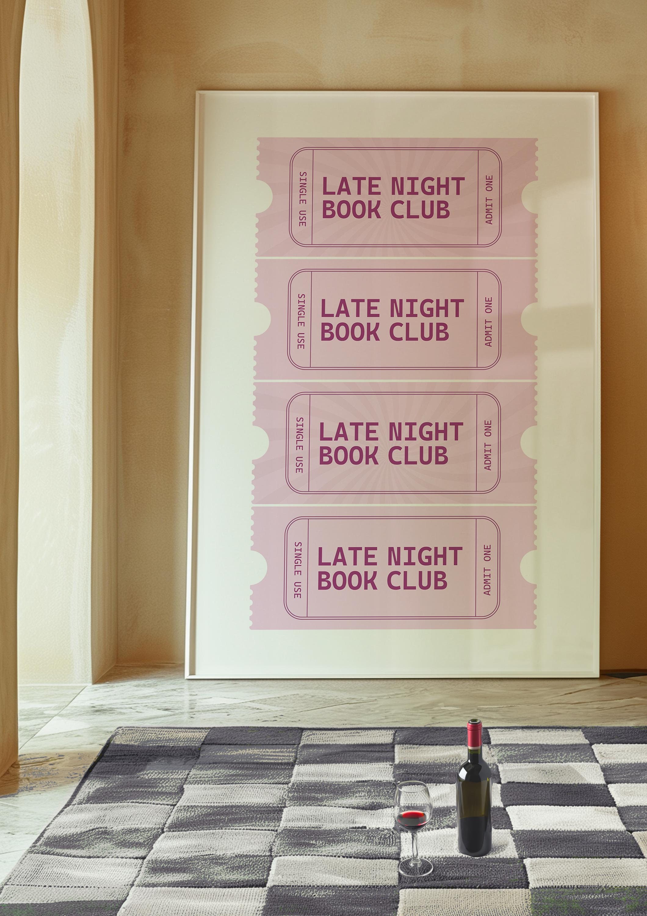 Late Night Book Club Print, Pink Book Club Print, Bookish Wall Art ...