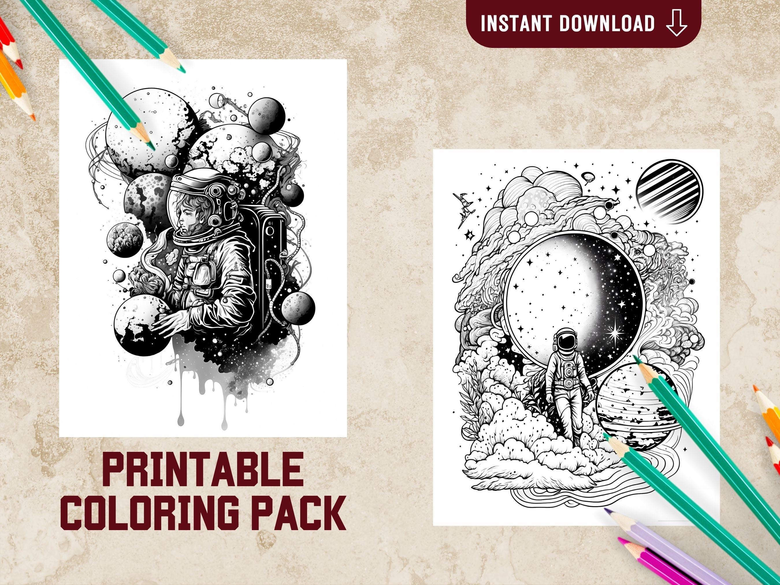 Space Journey Coloring Book PDF| 20 Printable Outer Space Coloring ...