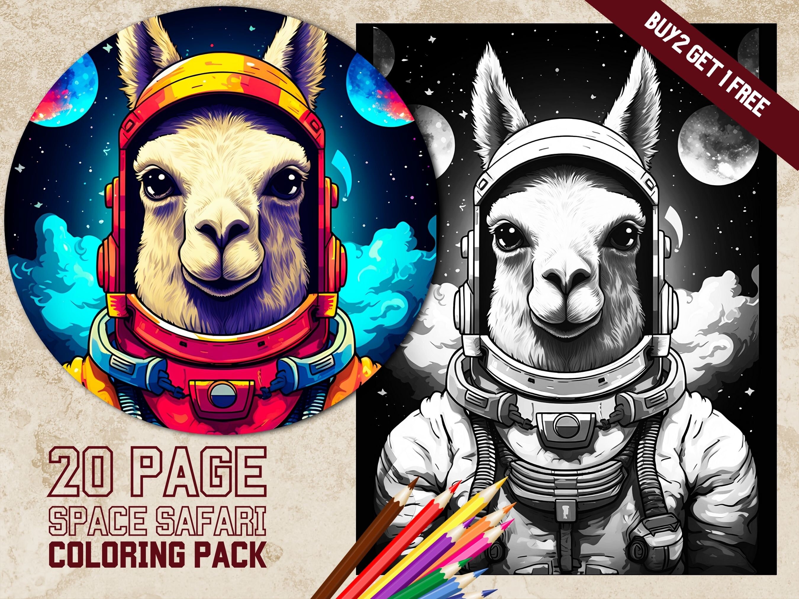 Astronaut Animals Coloring Pages Space Safari Printable Coloring Book ...