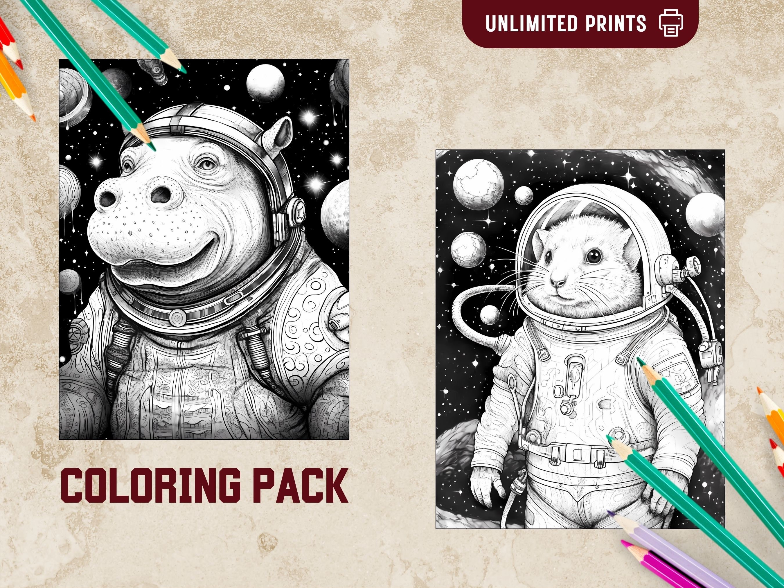 Astronaut Animals Coloring Pages Space Safari Printable Coloring Book ...