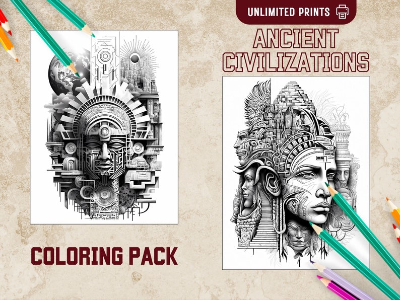 Ancient Civilizations Coloring Pages, Adult Coloring Book PDF ...