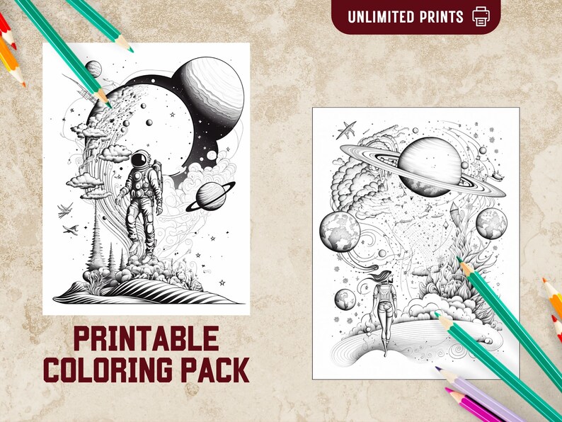 Space Journey Coloring Book PDF| 20 Printable Outer Space Coloring ...