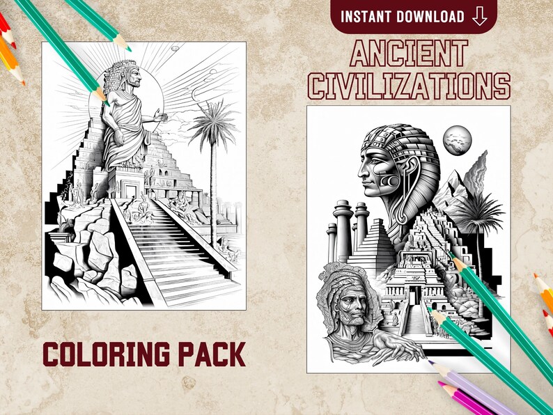 Ancient Civilizations Coloring Pages, Adult Coloring Book PDF ...