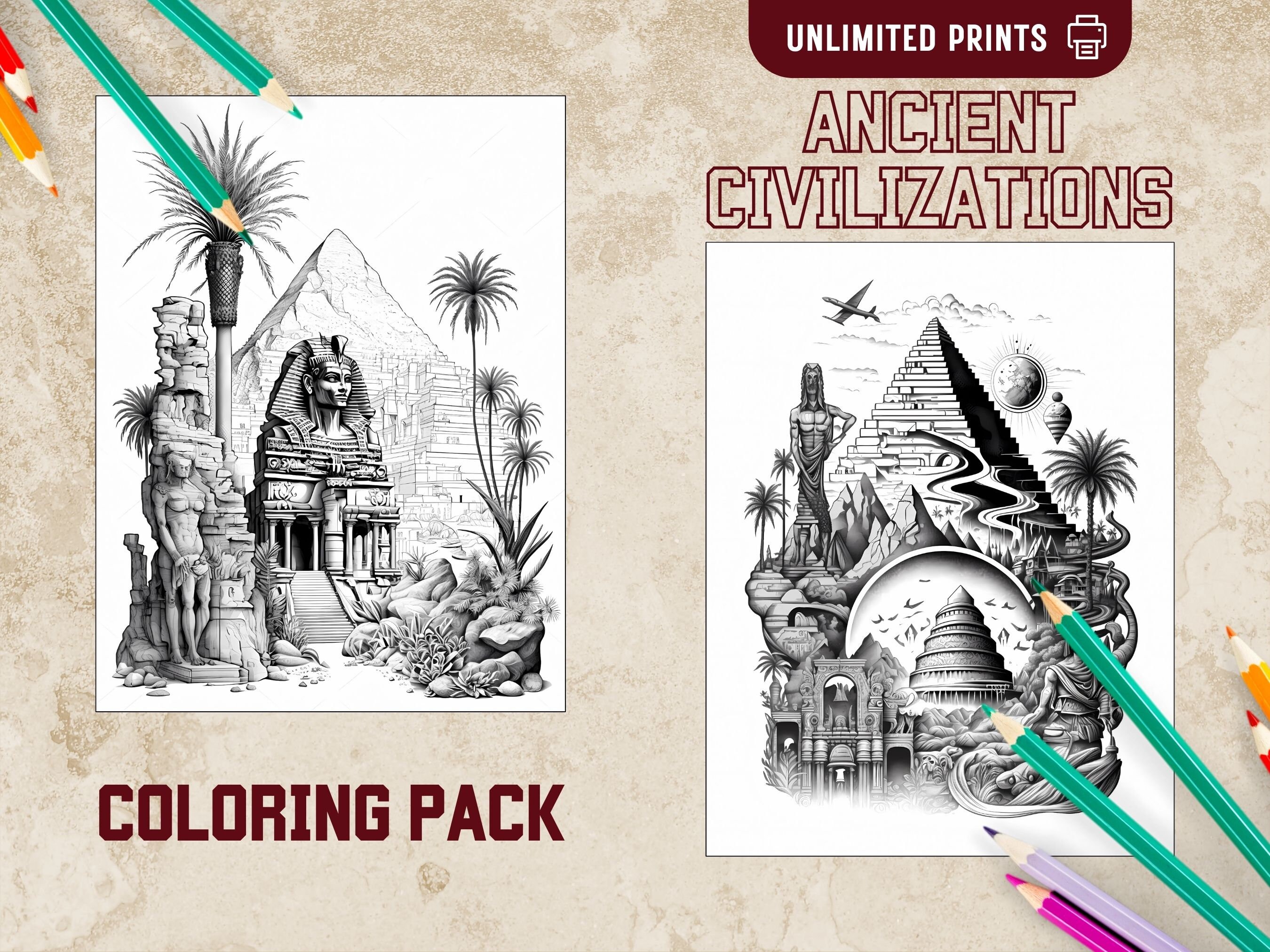 Ancient Civilizations Coloring Pages, Adult Coloring Book PDF ...
