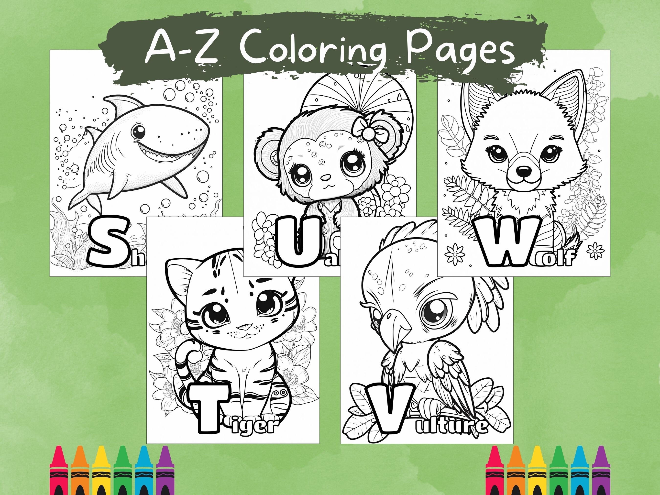 Kids Alphabet Coloring Book, Printable Animal Coloring Pages for Kids ...