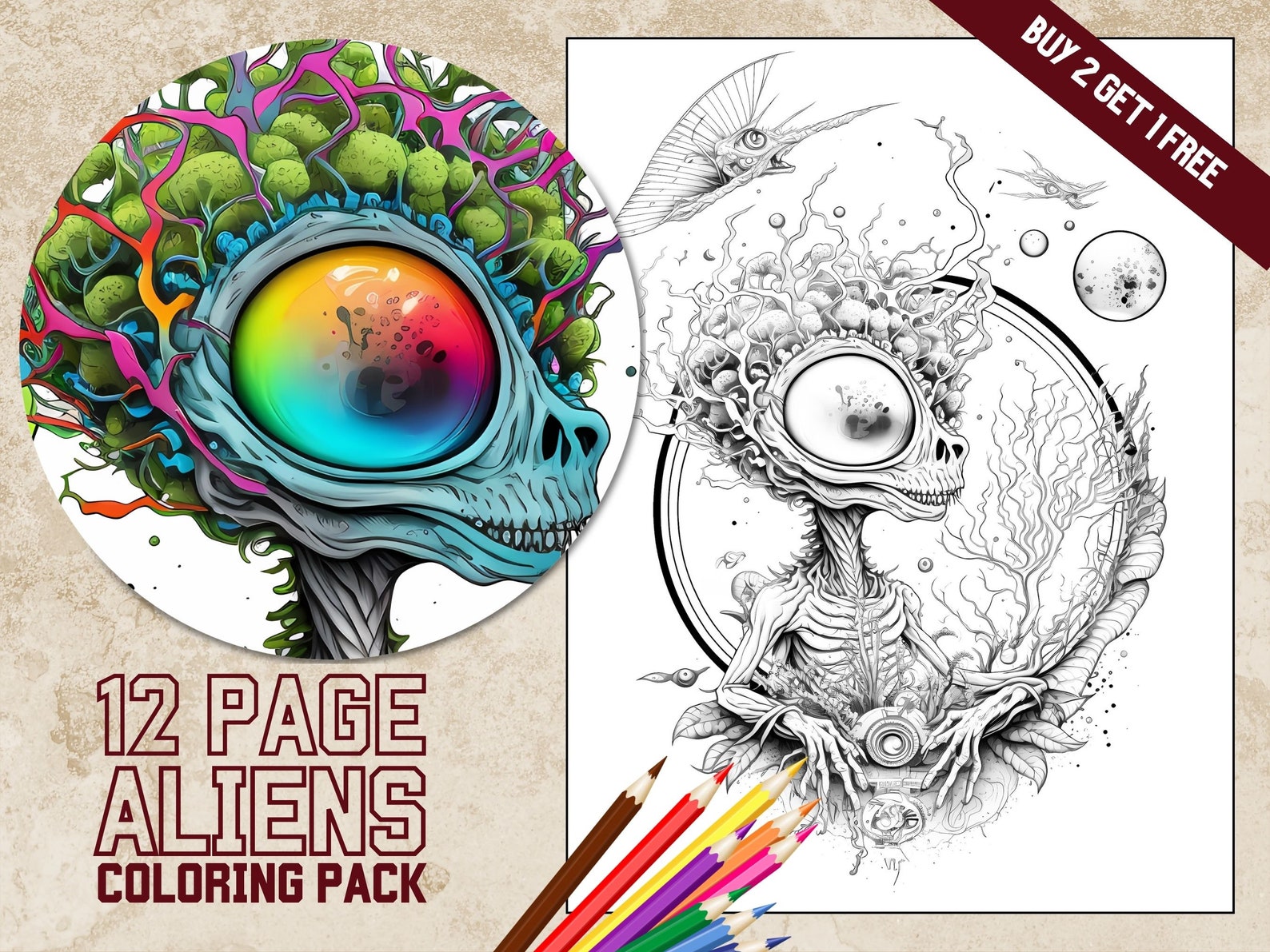 Alien Adult Coloring Pages, Trippy Coloring Book PDF, Printable ...