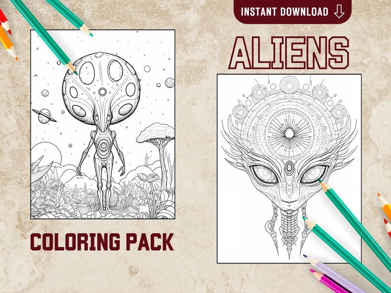 Alien Adult Coloring Pages Trippy Coloring Book PDF Detailed - Etsy