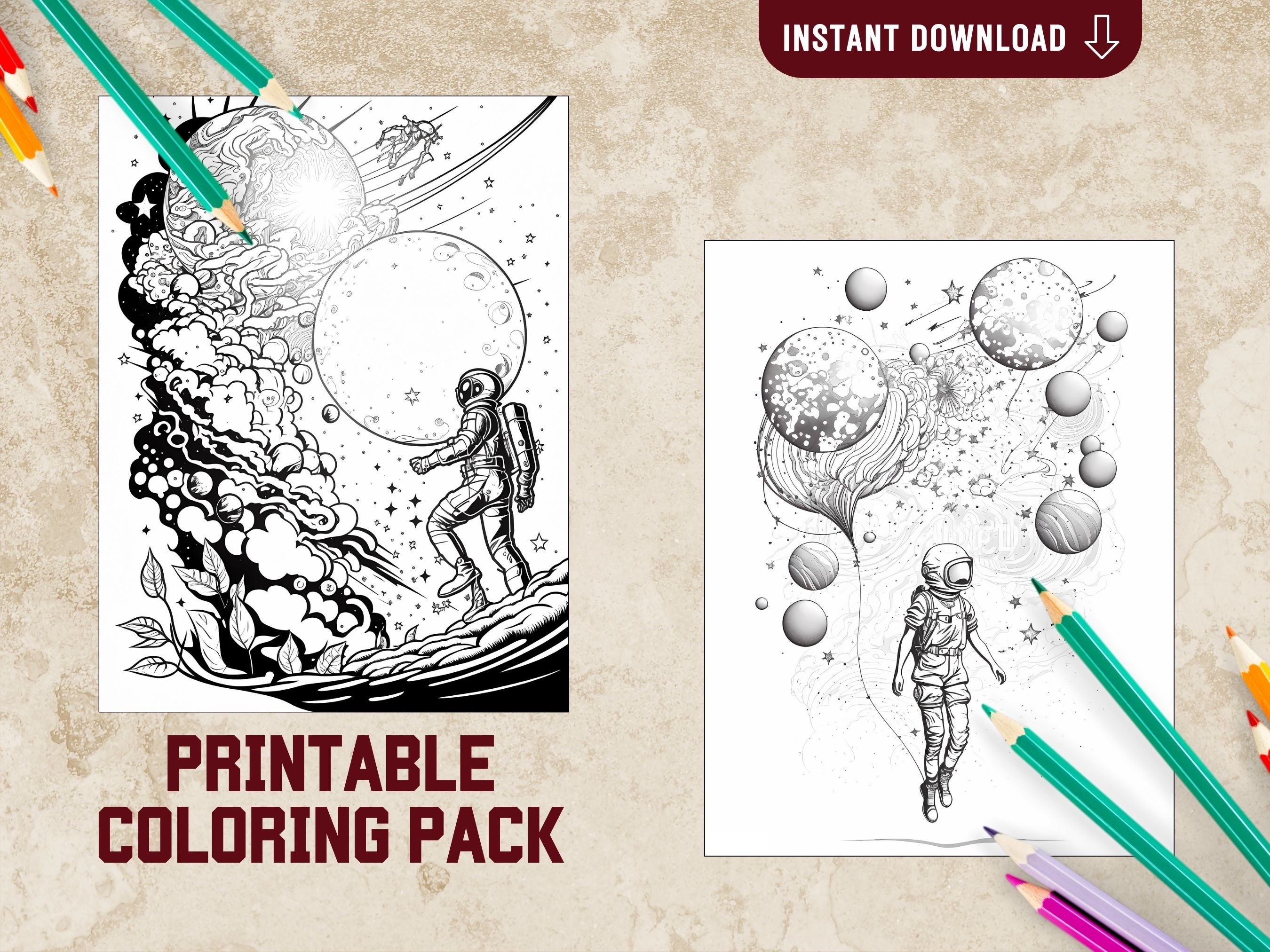 Space Journey Coloring Book PDF| 20 Printable Outer Space Coloring ...