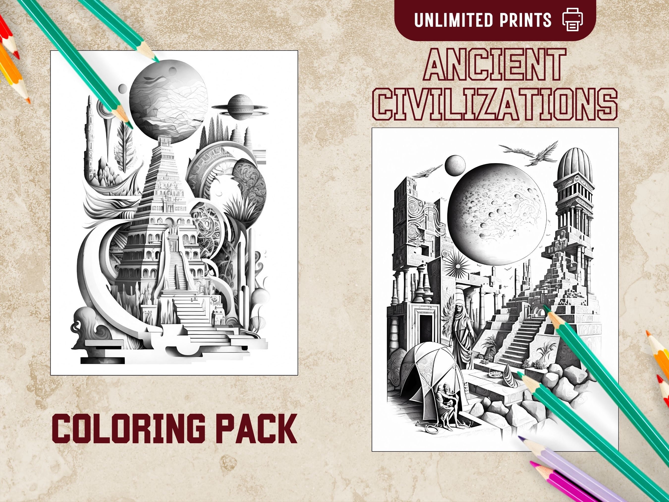 Ancient Civilizations Coloring Pages, Adult Coloring Book PDF ...