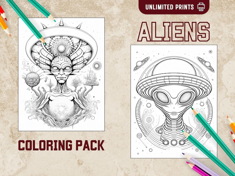 Alien Adult Coloring Pages Trippy Coloring Book PDF Detailed - Etsy