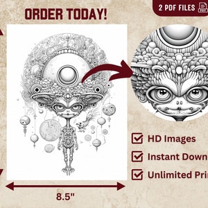 Alien Adult Coloring Pages, Trippy Coloring Book PDF, Printable ...