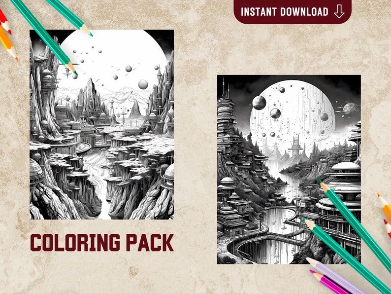 Cosmic Futurescapes Coloring Pages Galactic Landscape Printable ...