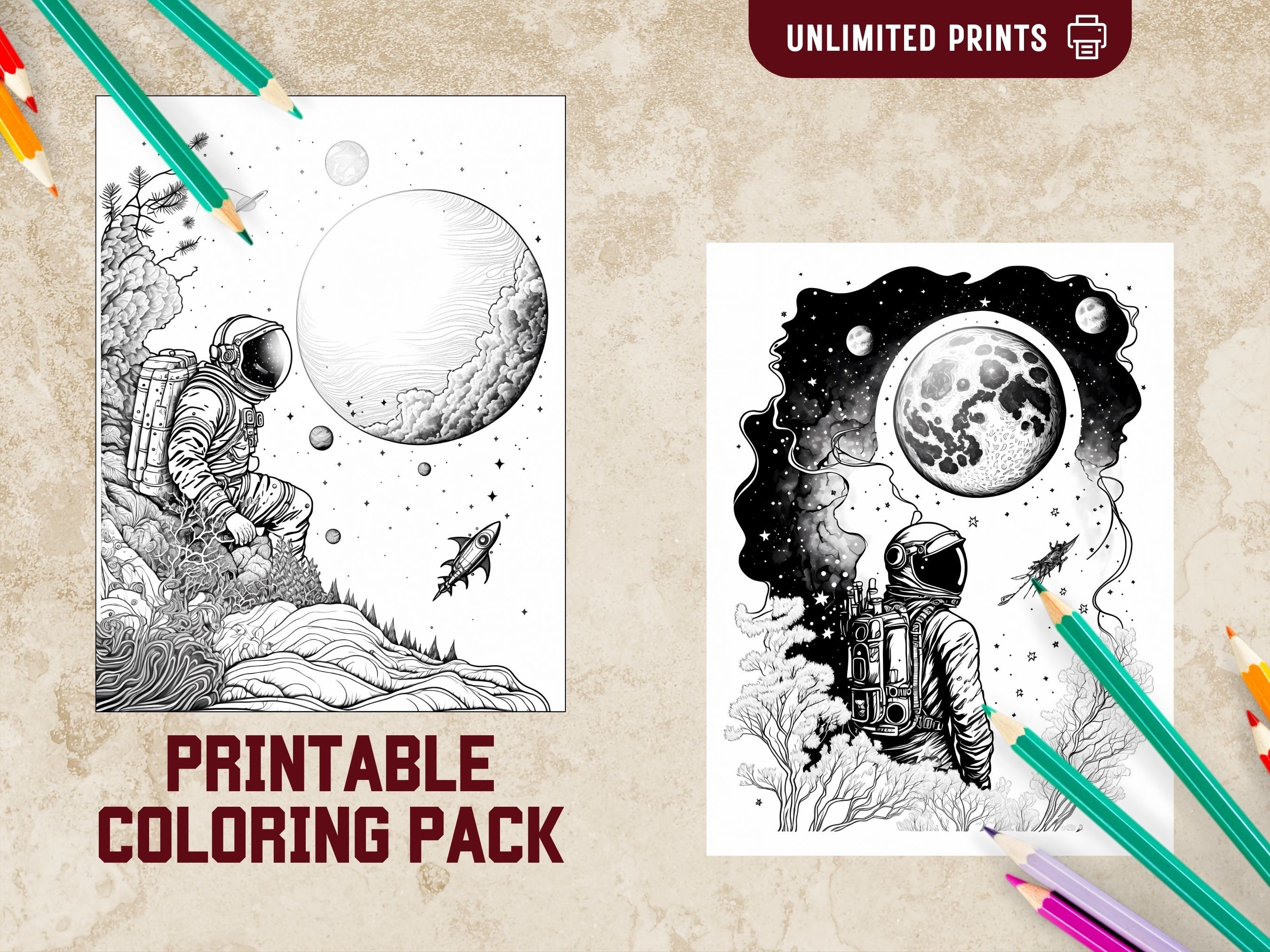 Space Journey Coloring Book PDF| 20 Printable Outer Space Coloring ...