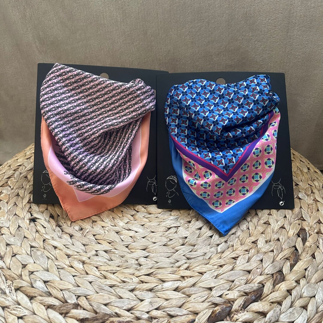Satin Bandana Set of 2, Patterned Neck Scarf (55x55 Cm) - Etsy