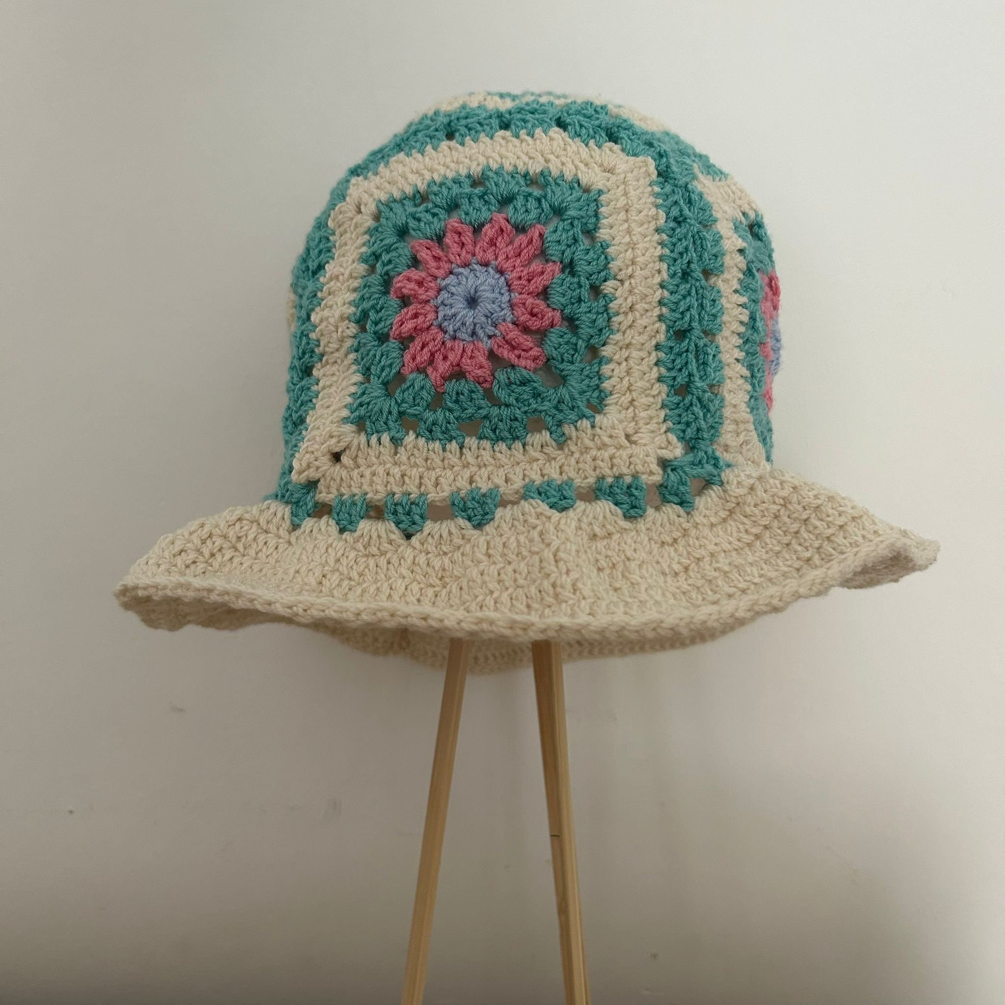 Hand Knit Granny Square Bucket Hat, Boho Cotton Fisherman Hat - Etsy