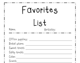 Favorite List, Get to Know You, Favorite Things, My Favorite Things ...