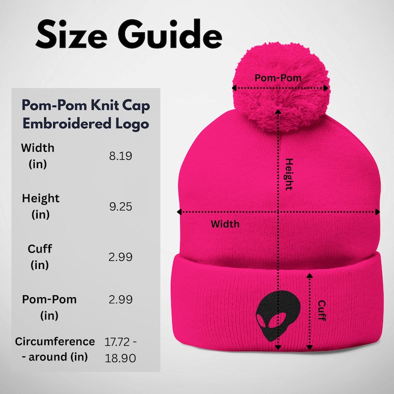 Alien Pom Pom Beanie - Embroidered UFO Winter Hat, Neon Knit Cap for ...
