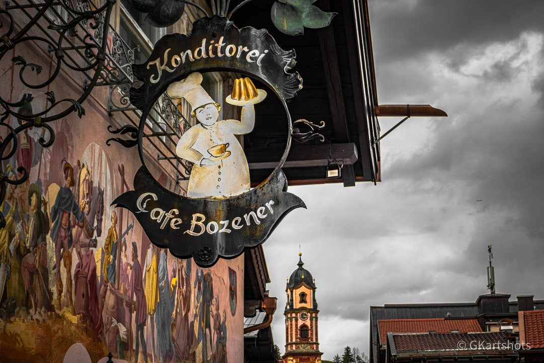 European Charm: Café Sign in Mittenwald - Art Print or Canvas - Etsy