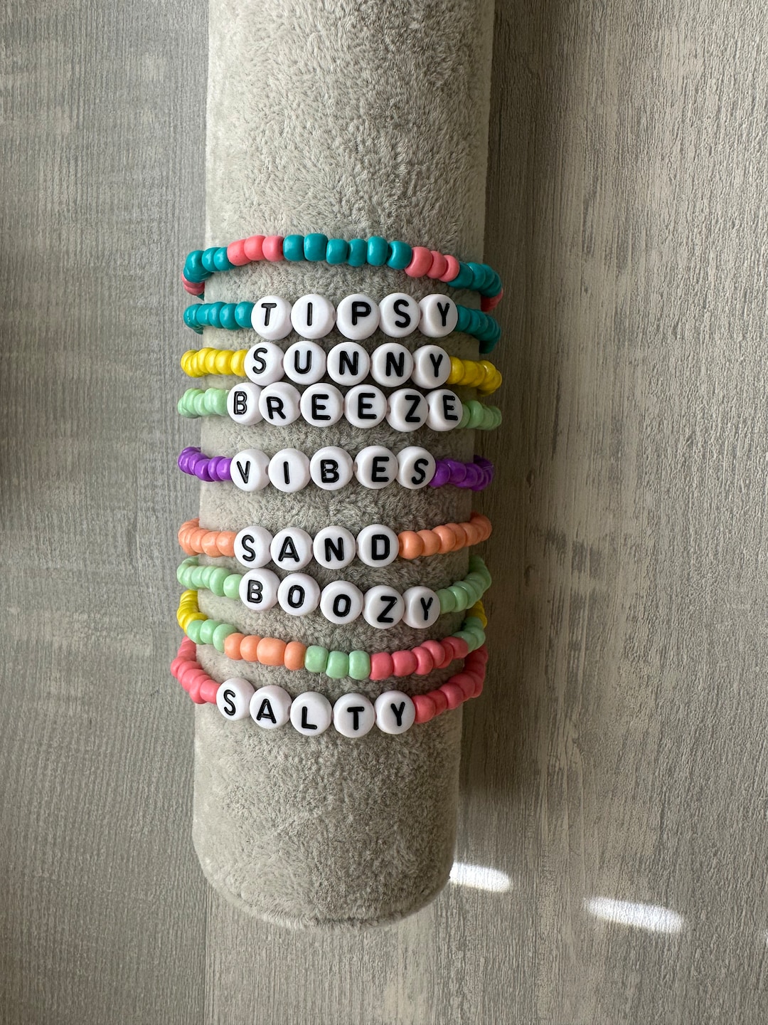 Summer Buzz Words, Summer Sayings Seed Bracelets, Coral, Pink, Mint ...