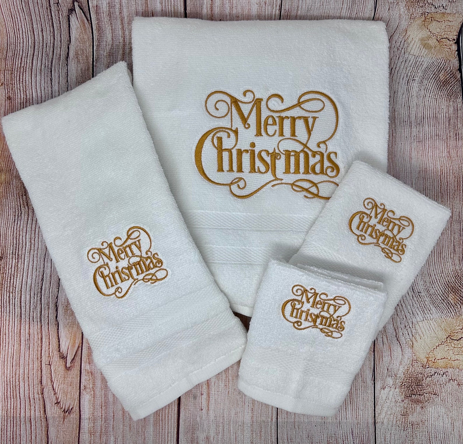 Luxury Embroidered Towel Set 4 Merry Christmas Bathroom Decor, Elegant ...