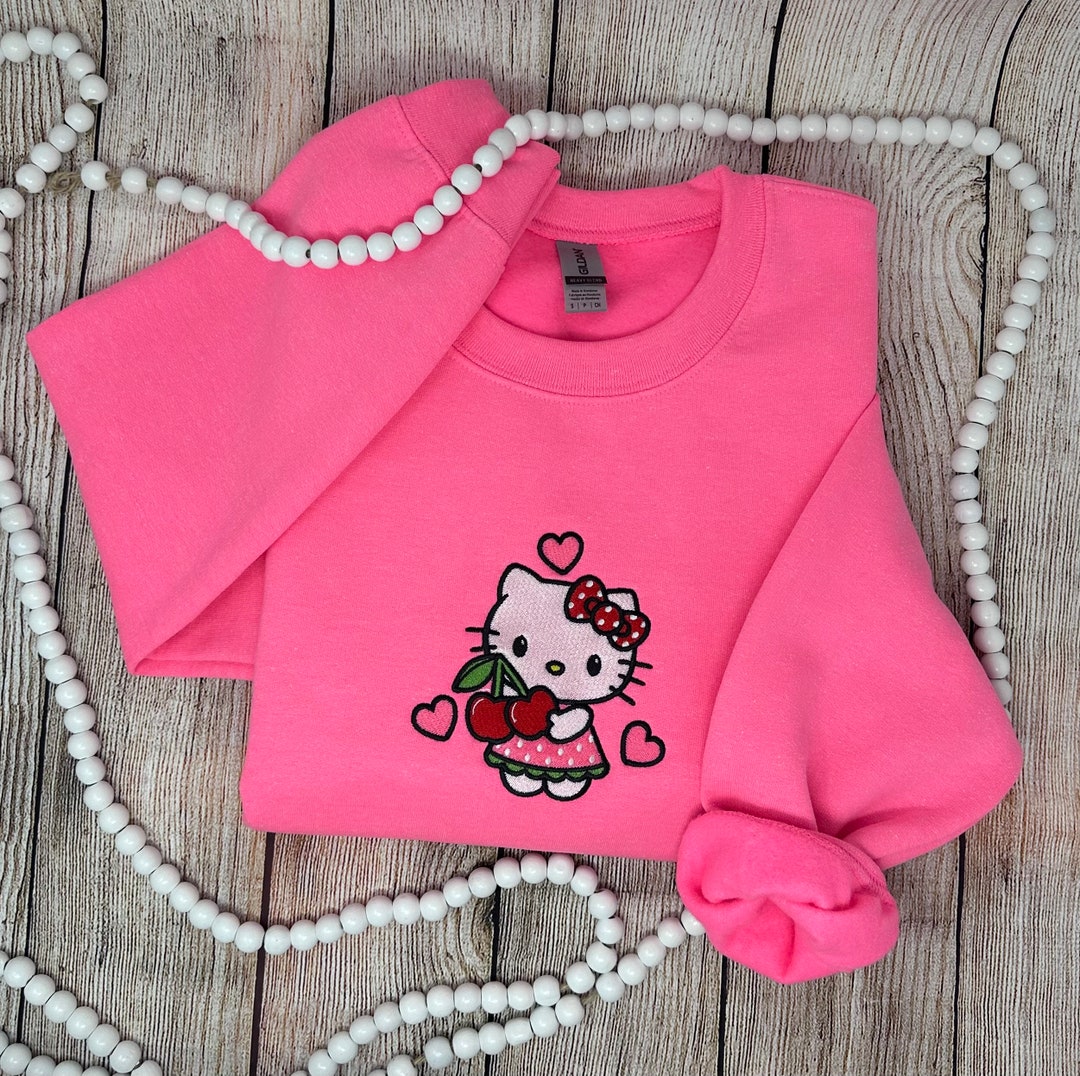 Embroidered Sweatshirt Cute Kitty Heart Cherries Hoodies Gift for Her ...