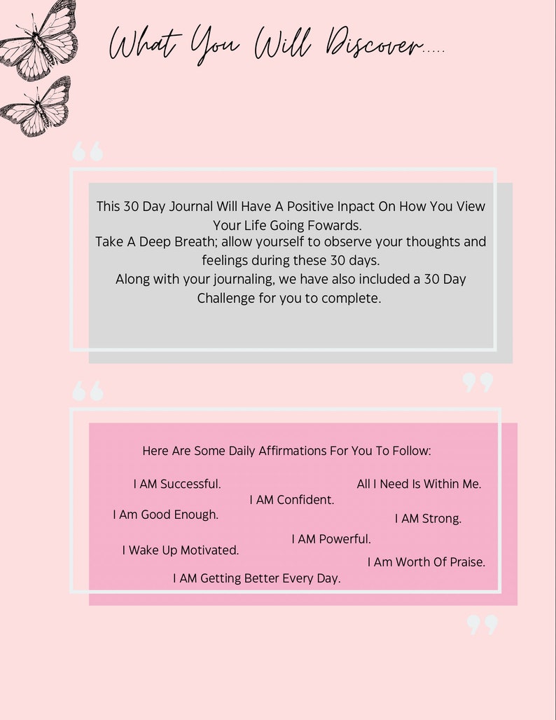 30 DAY MINDFULNESS Printable JOURNAL, Instant Download, Wellness ...