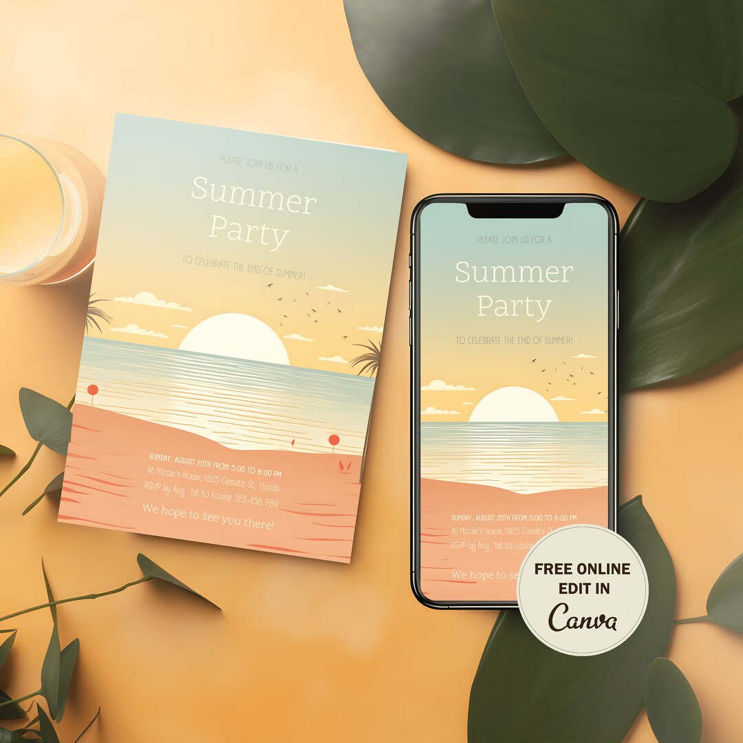 End of Summer Party Invitation Template Digital Download Printable and ...