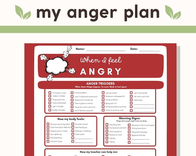 Anger Management Plan Mental Health Printable Template - Anger Issues ...