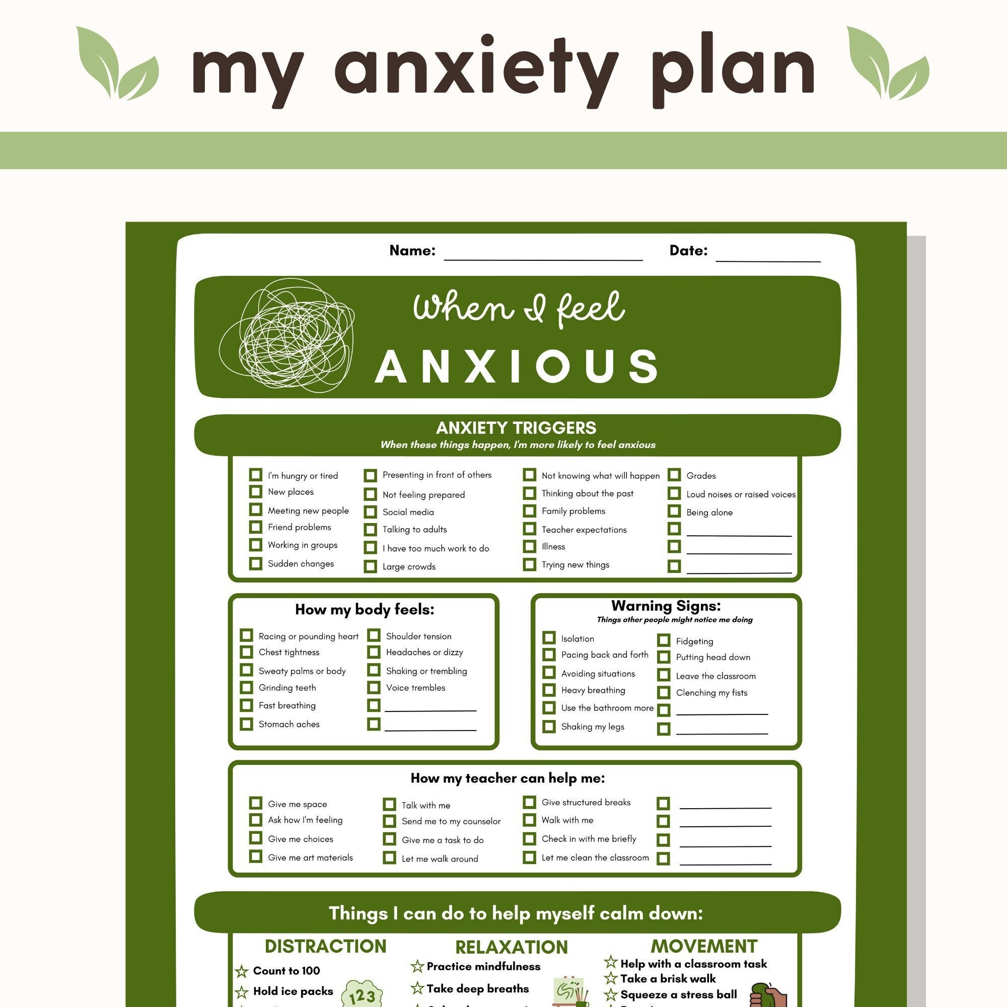 Anxiety Plan Mental Health Printable Template - Anxiety Coping for ... Anxiety Plan Mental Health Printable Template - Anxiety Coping for ...