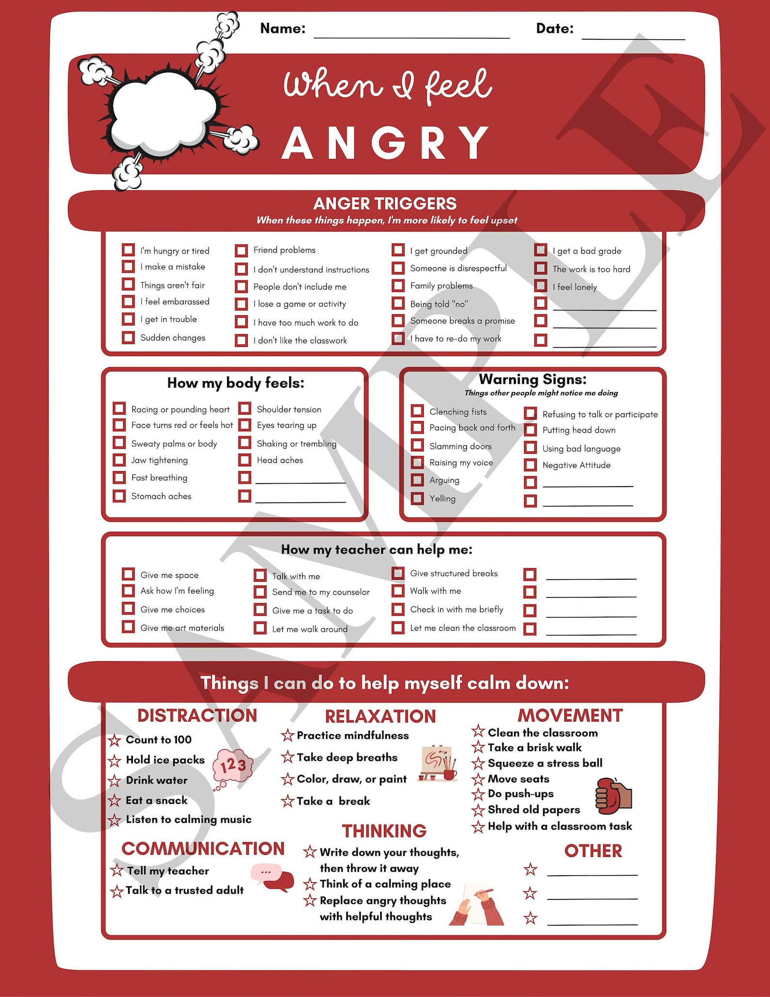 Anger Management Plan Mental Health Printable Template - Anger Issues ...