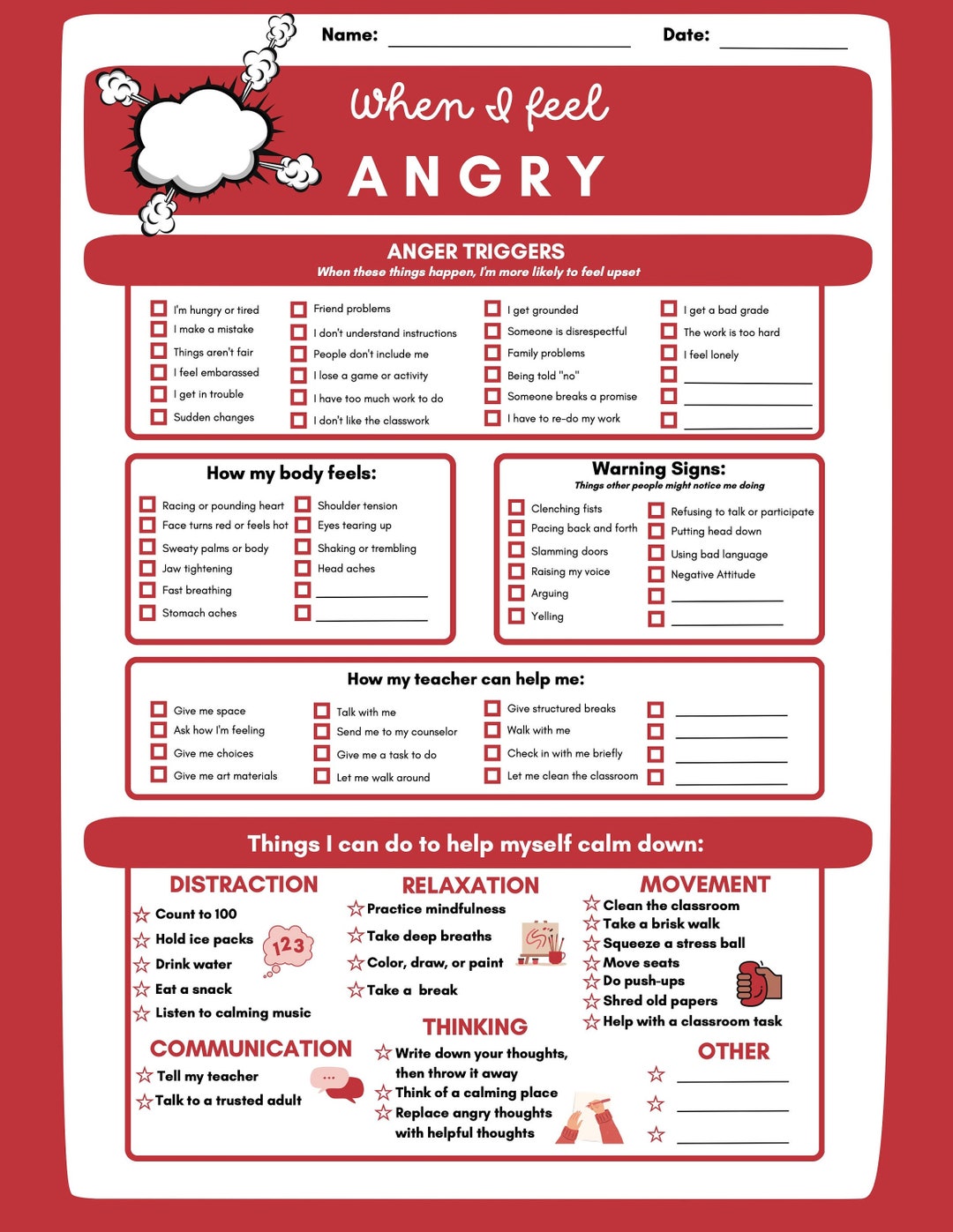 Anger Management Plan Mental Health Printable Template Anger - Etsy
