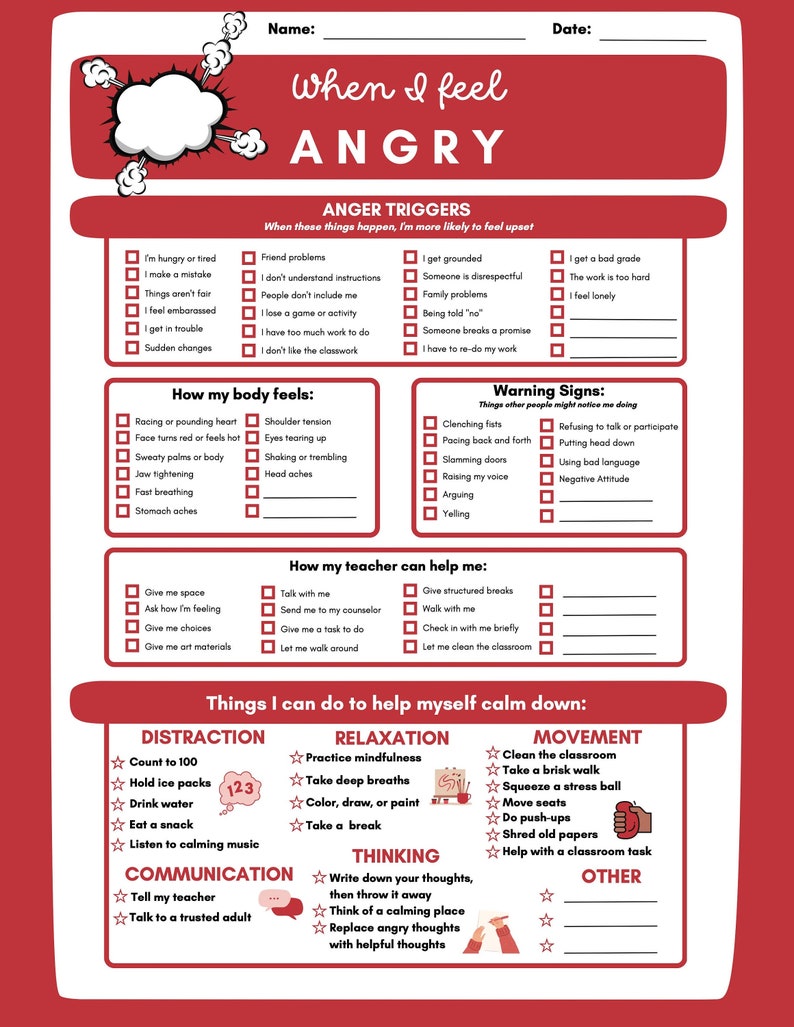 Anger Management Plan Mental Health Printable Template Anger - Etsy